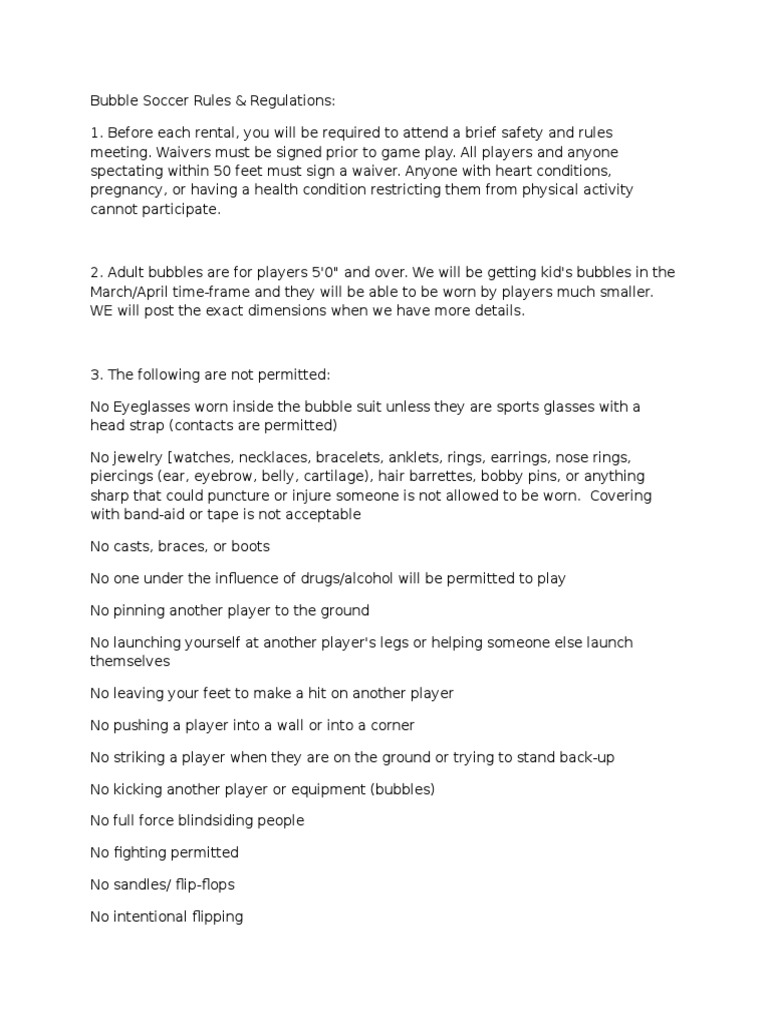 Bubble Soccer Rules | PDF | Sports | Team Sports