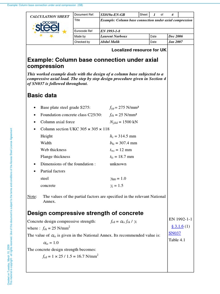 Column Base Connection Under Axial Compression (GB) | PDF
