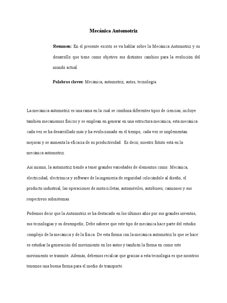 Ensayo de Mecánica Automotriz. | Coche | Mecánica Ensayo de Mecánica Automotriz. | Coche | Mecánica