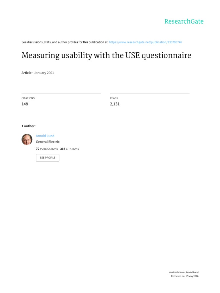Measuring Usability With The USE Questionnaire PDF | PDF | Usability ...