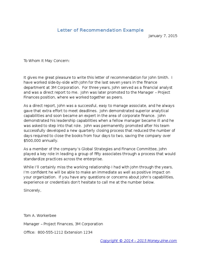 Letter of Recommendation Example | PDF | Career & Growth