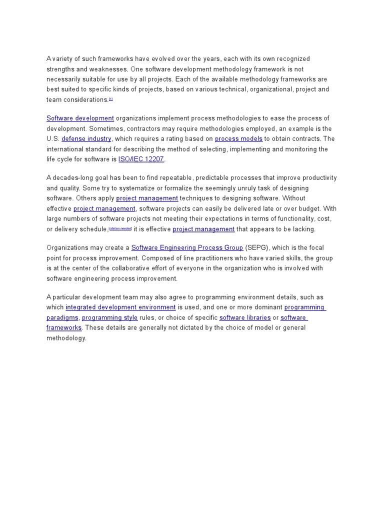 Software Development Methodology Frameworks | PDF
