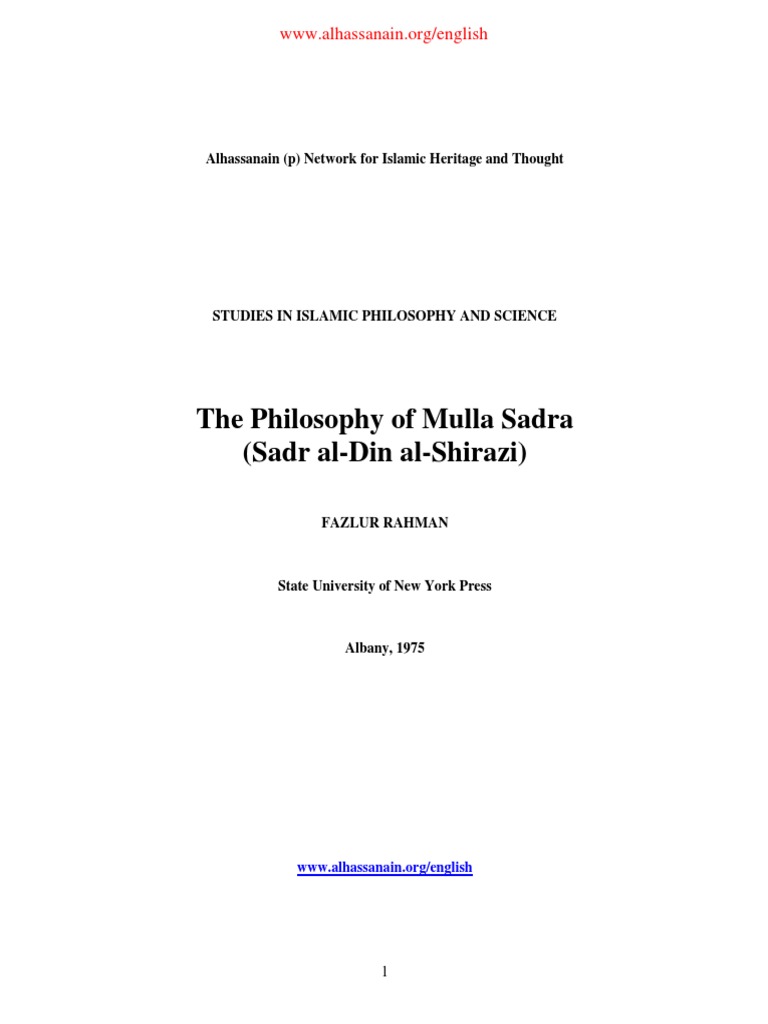 The Philosophy of Mulla Sadra | PDF | Sufism | Reality