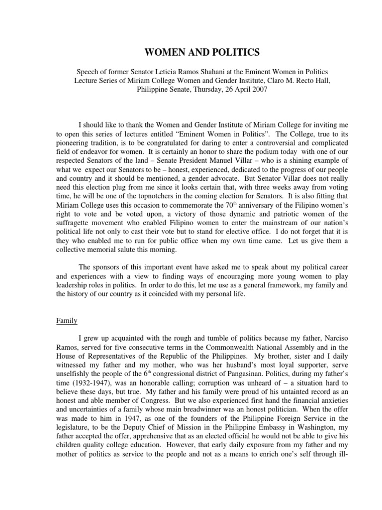 Senator Leticia Shahani Lecture | PDF | Non Governmental Organization ...