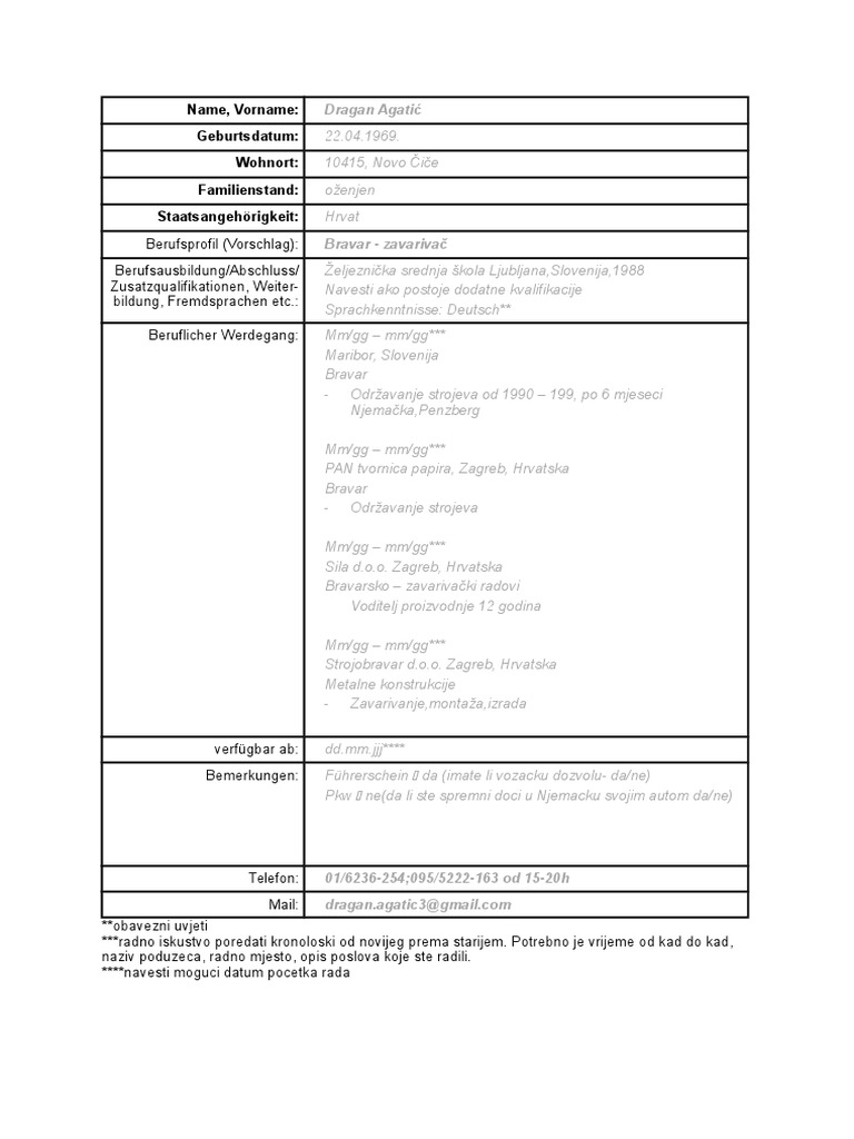 Zivotopis Formular | PDF