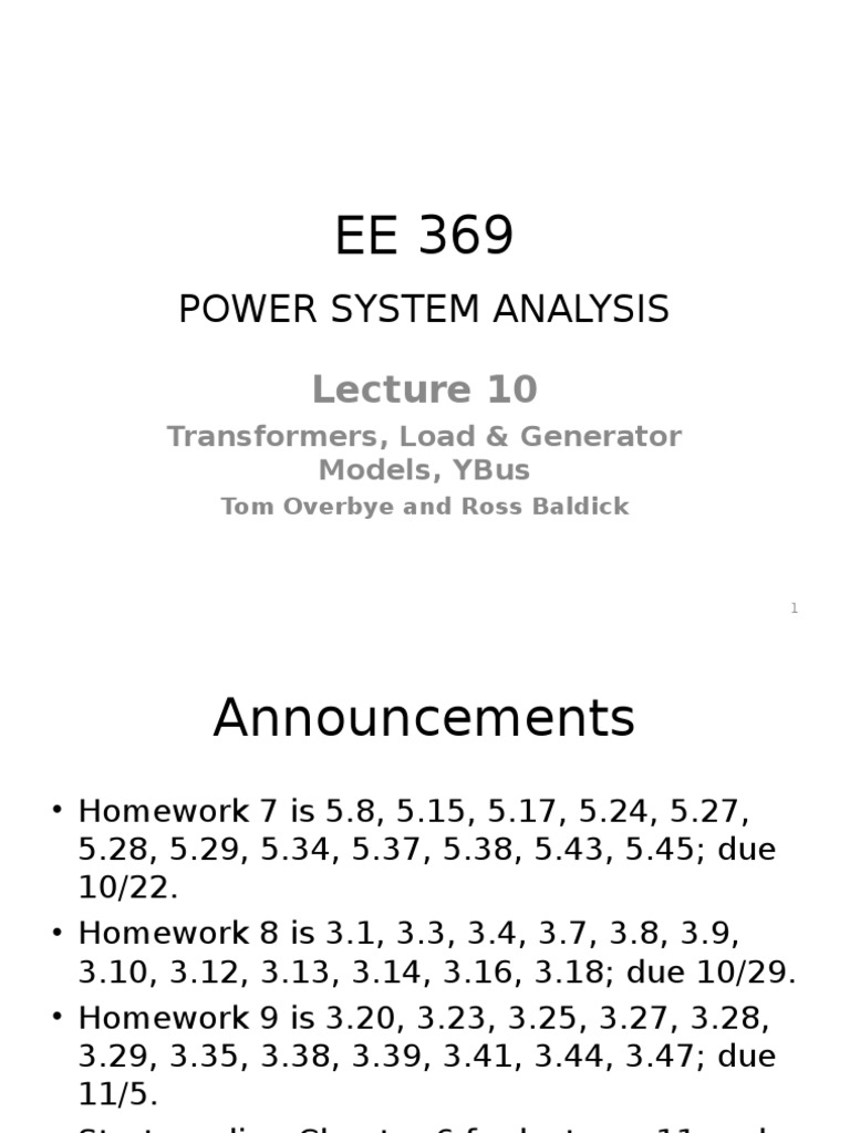 Power System Analysis: Transformers, Load & Generator Models, Ybus | PDF | Transformer | Power ...