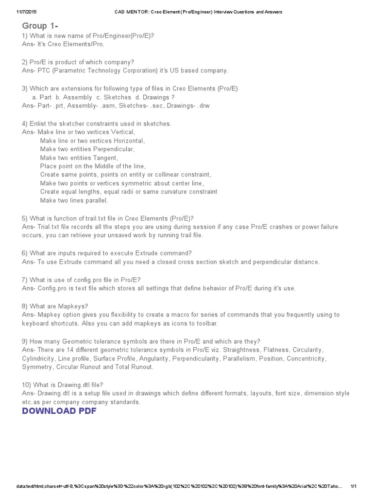 CAD MENTOR - Creo Element (Pro - Engineer) Interview Questions and ...