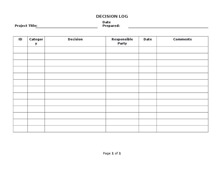 Project Decision Log Template | PDF