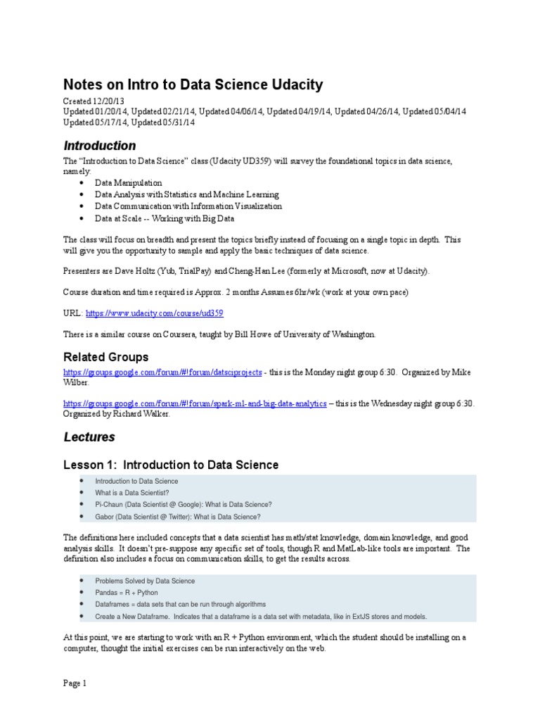 Notes On Intro To Data Science Udacity | PDF | Map Reduce | Apache Hadoop