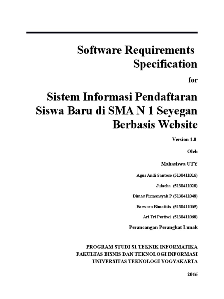 SRS Sistem Infromasi Pendaftaran Siswa Baru | PDF | Komputer