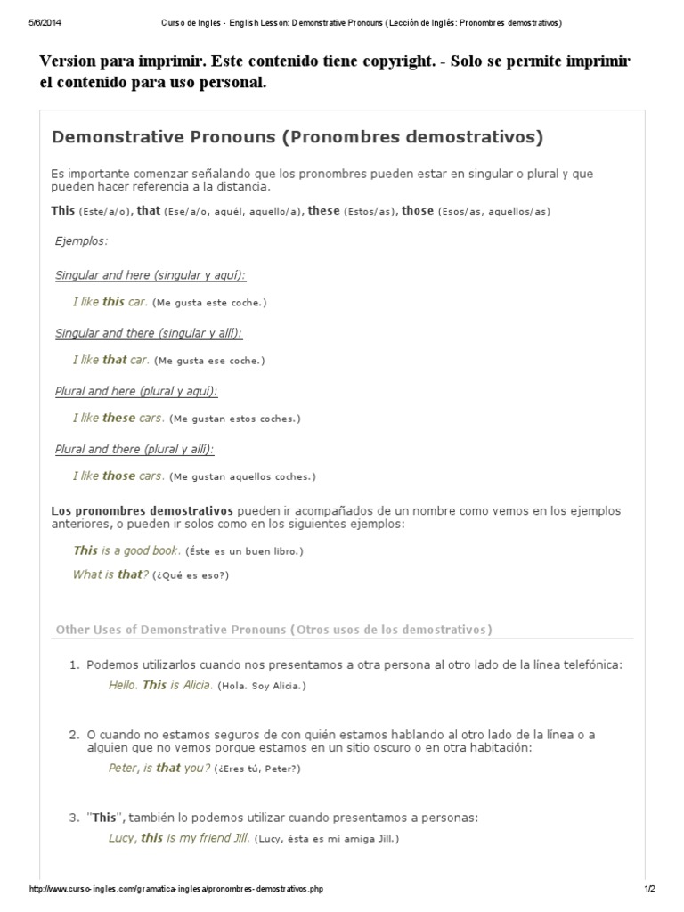 Curso de Ingles - English Lesson - Demonstrative Pronouns (Lección de ...