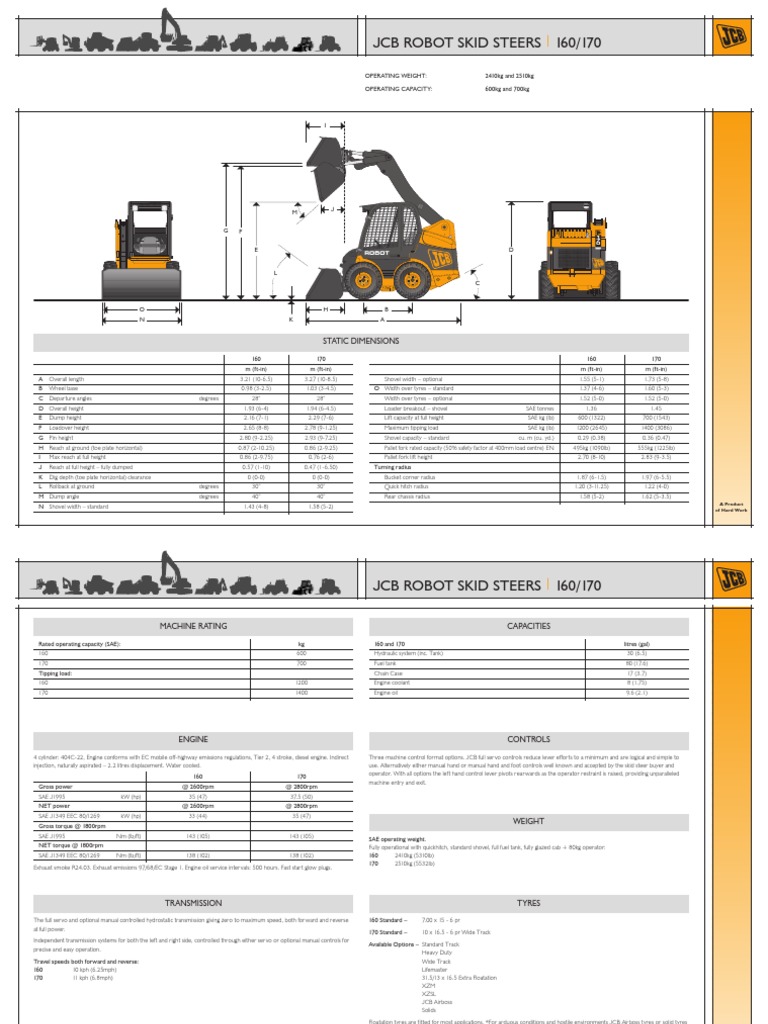 JCB Robot Skid Steers 160/170 Product Specs | PDF | Vehicles | Vehicle ...