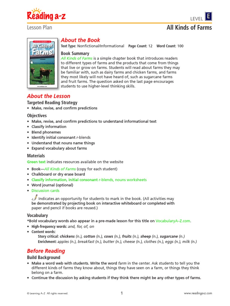 Allkindsfarms Guided Reading Lesson | PDF | Reading Comprehension ...