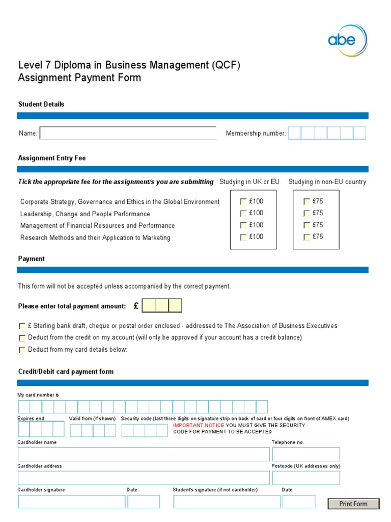 L7 Assignment Payment Form Oct13 | PDF