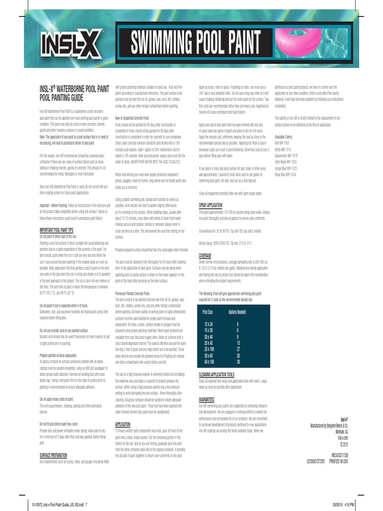 Insl-X Pool Paint Guide US Waterborne SSF | PDF | Aluminium | Paintings