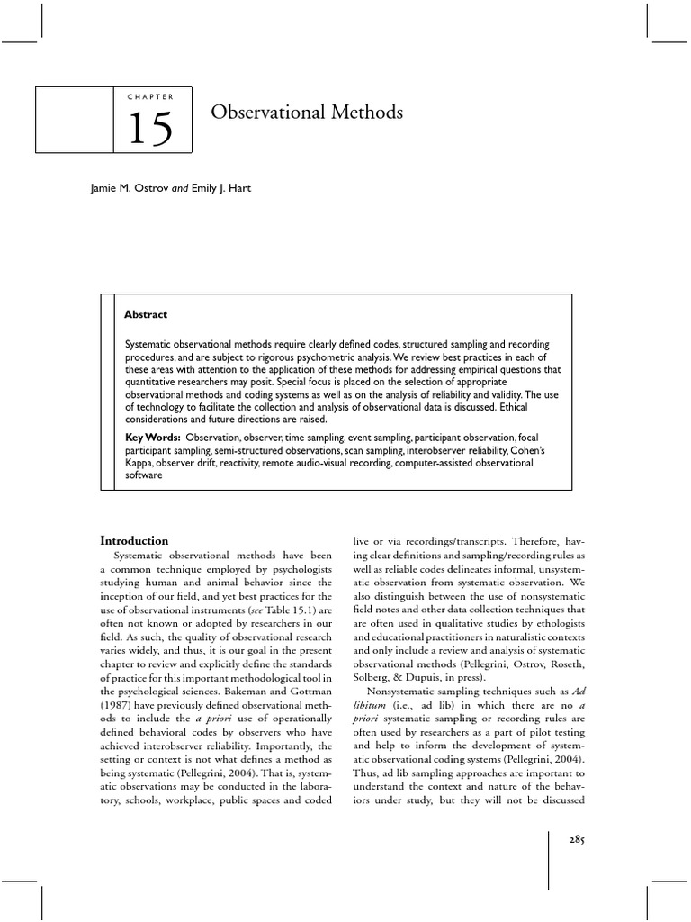 Chap15 Observational Methods - Ostrov & Hart (In Press) PDF | PDF | Validity (Statistics ...
