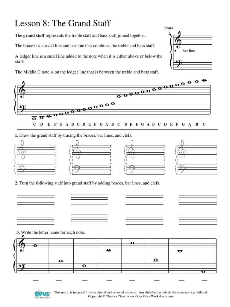 Grand Staff Worksheet Grand Staff Notes & Names | Free Downloadable