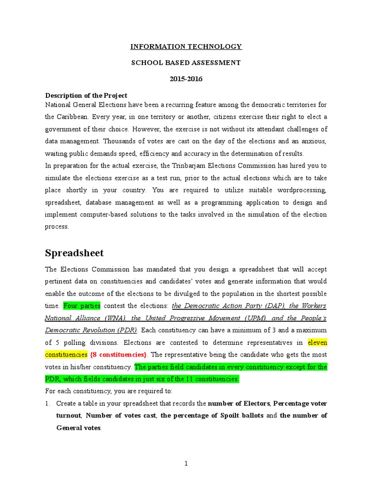 IT SBA 2015-2016 Problem Statement | Spreadsheet | Opinion Poll