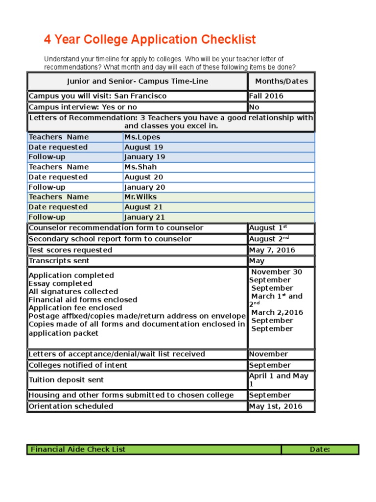 Collegeapplicationchecklist Student | PDF