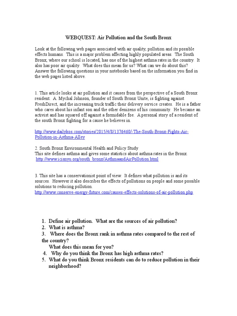 South Bronx Air Quality Webquest | PDF