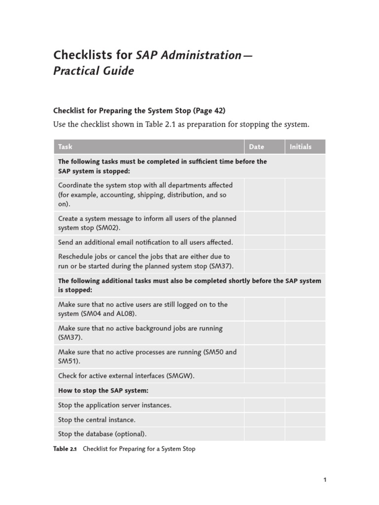 SAP Administration Checklists Guide | PDF | Backup | Database Transaction