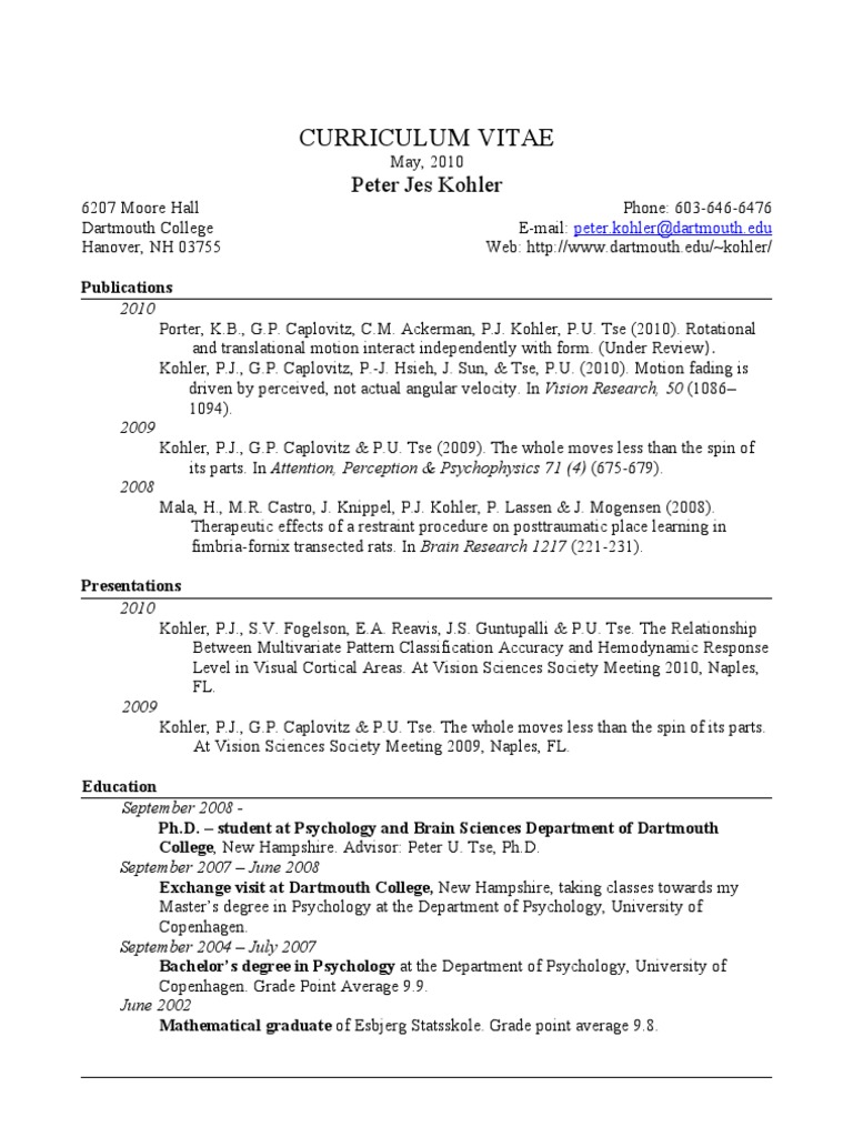 CV Eng | PDF | Psychology | Neuroscience