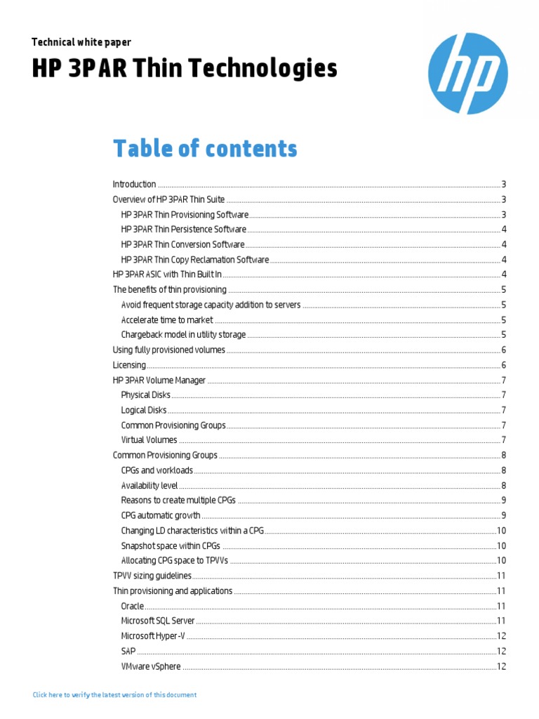 HP 3PAR Thin Technologies | PDF | Provisioning | Oracle Database