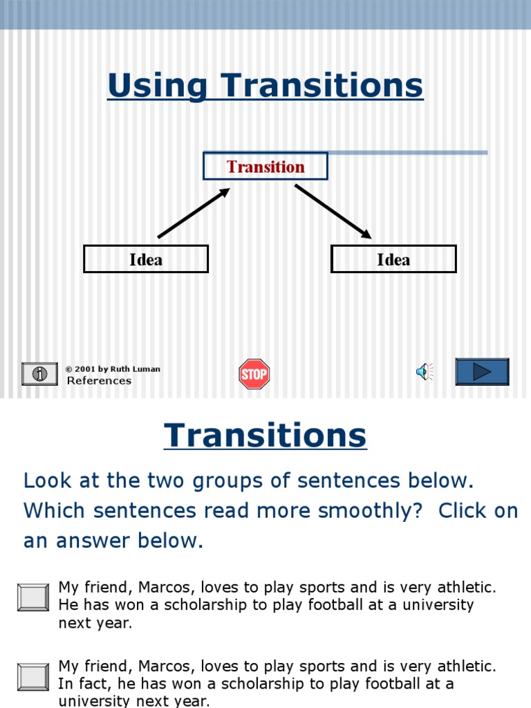 Using Transitions: Transition | PDF | Sentence (Linguistics) | Paragraph
