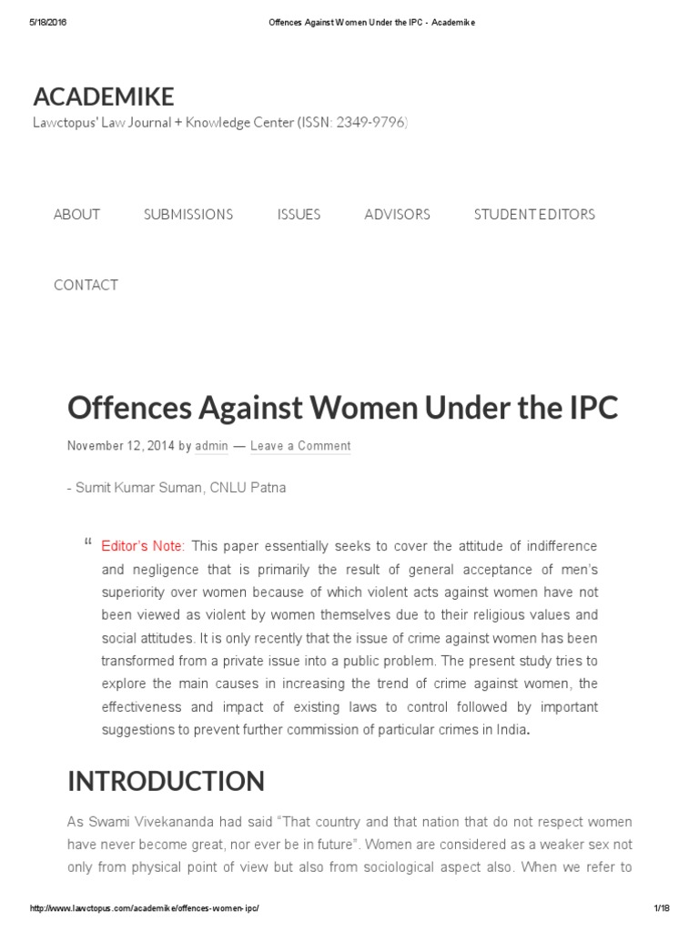 Offences Against Women Under The IPC - Academike PDF | PDF | Politics ...