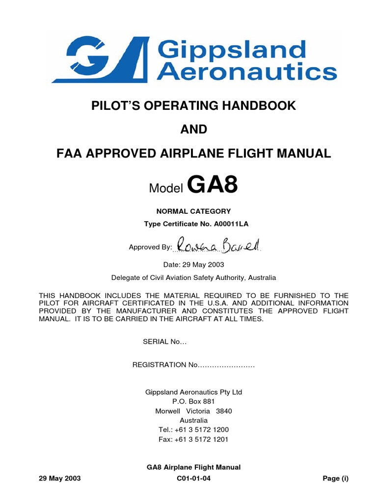Pilot's Operating Handbook and FAA Approved Airplane Flight Manual for ...