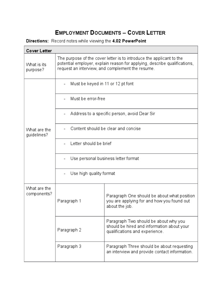 Employment Documents Cover Letter | PDF