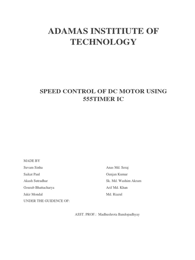 Speed Control of DC Motor by 555 Timer IC | PDF | Capacitor | Diode