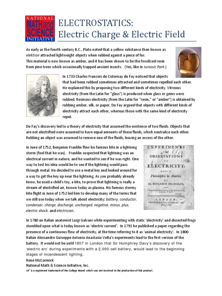 Handout 01 - NOTES - Electrostatics | PDF | Electric Charge | Electricity