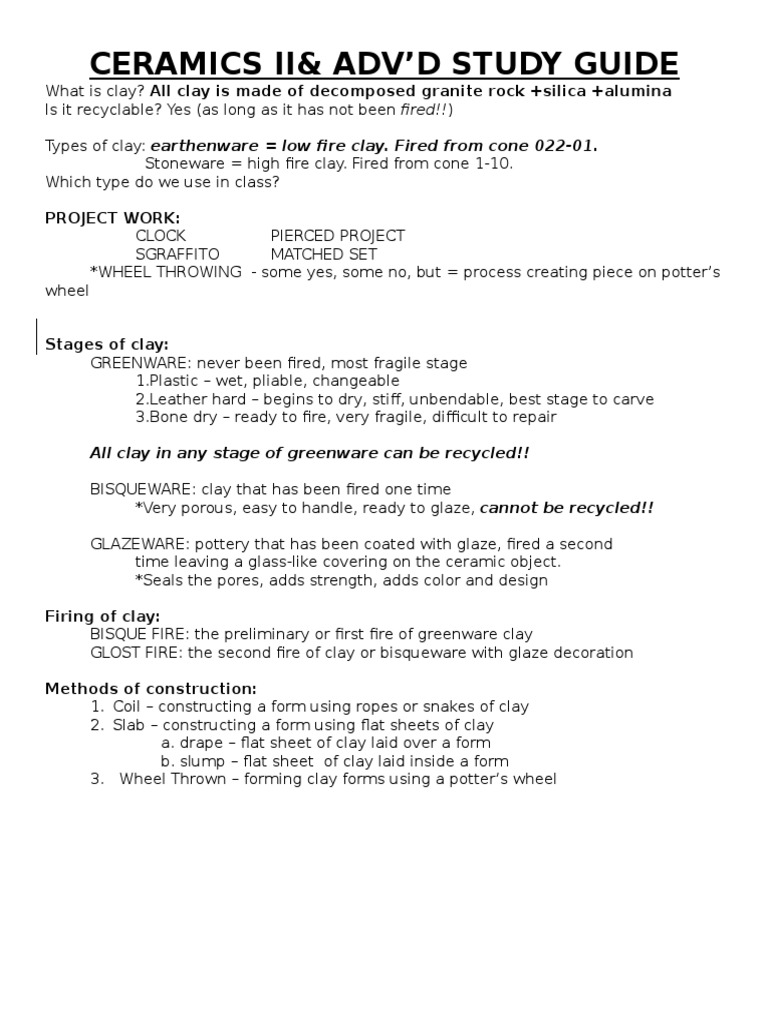 Advanced Ceramics Study Guide | PDF | Composition (Visual Arts) | Pottery