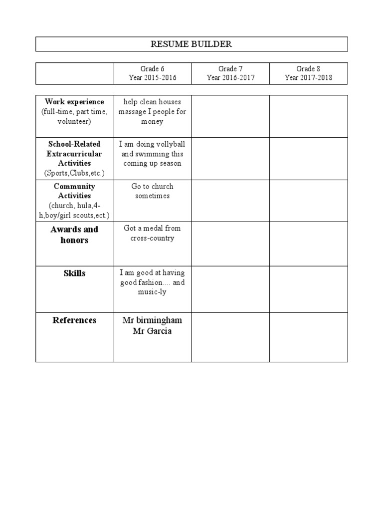 Student Resume for Grades 6-8 | PDF
