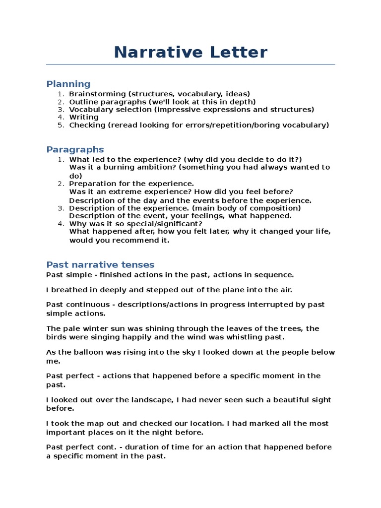 Narrative Letter: Planning | Download Free PDF | Grammar | Syntax