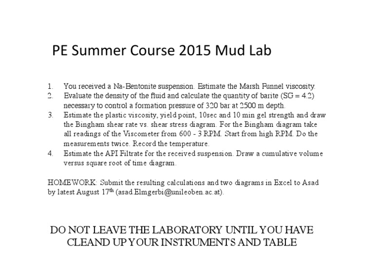 PE Summer Course 2015 Mud Lab | PDF | Science & Mathematics ...