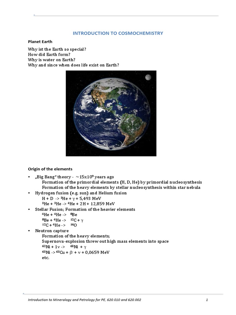 Introduction To Cosmochemistry: Planet Earth | PDF | Minerals | Chemistry