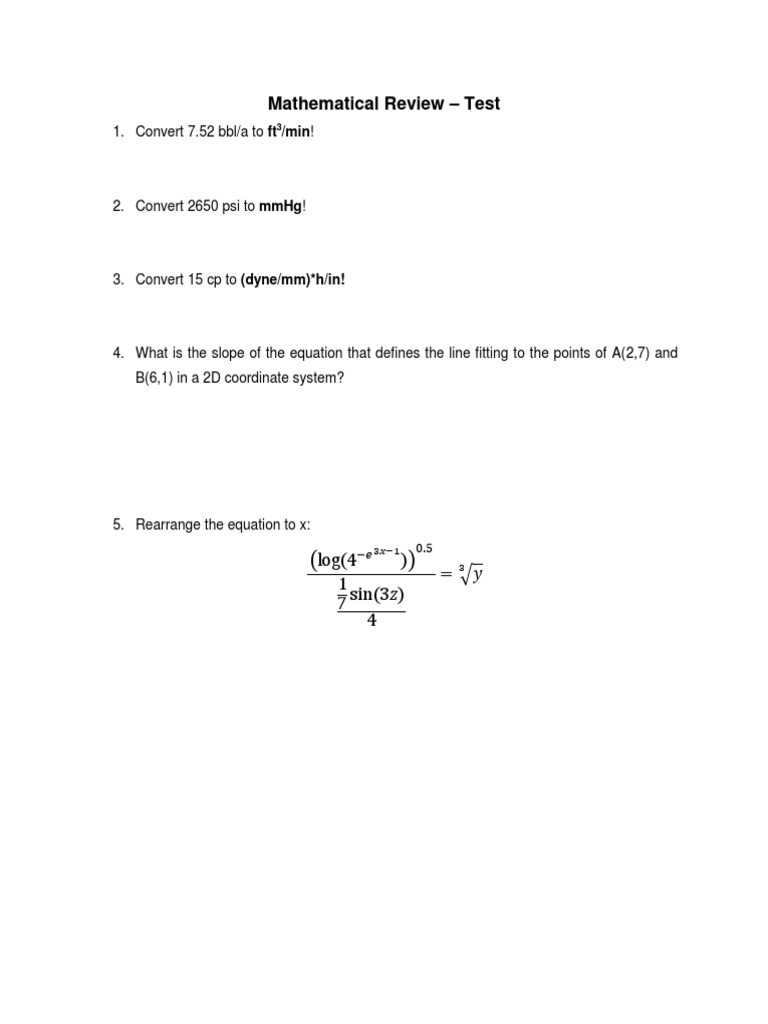 Mathematical Review Test | PDF