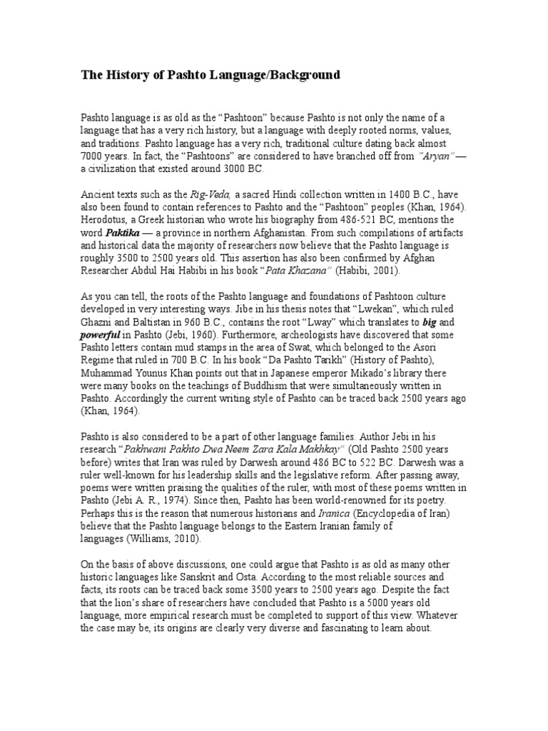 The History of Pashto Language | PDF | Pashtuns | Learning