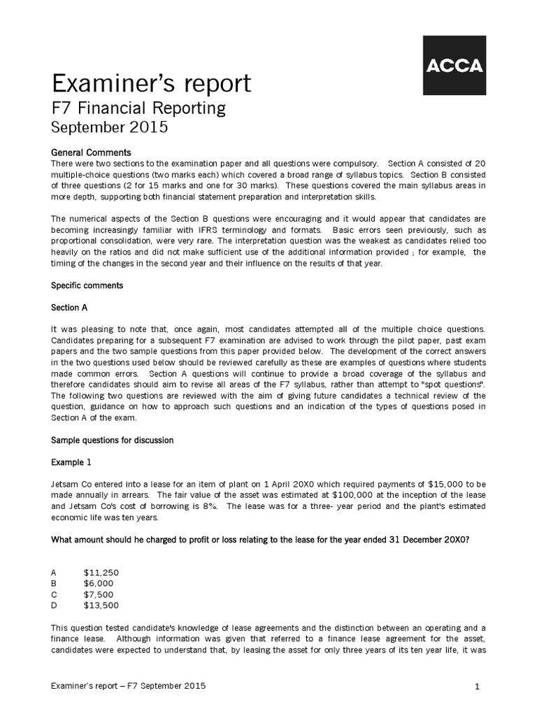 F7 Financial Reporting Exam Report | PDF | Goodwill (Accounting ...