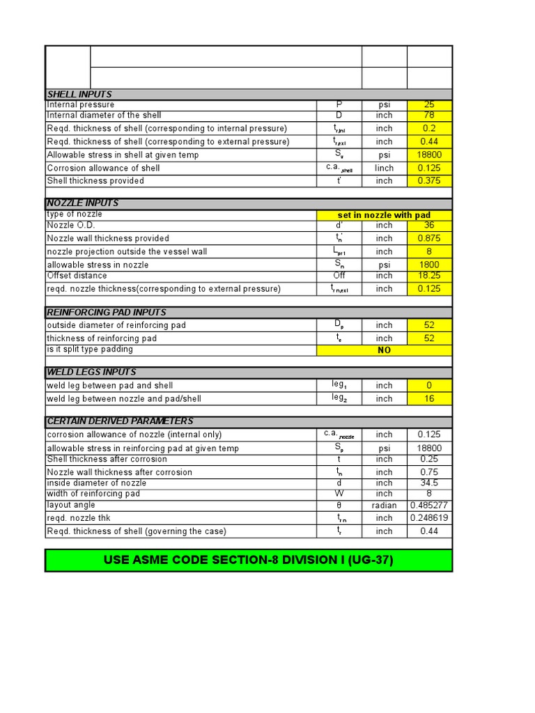 Shell Inputs: Use Asme Code Section-8 Division I (Ug-37) | PDF ...
