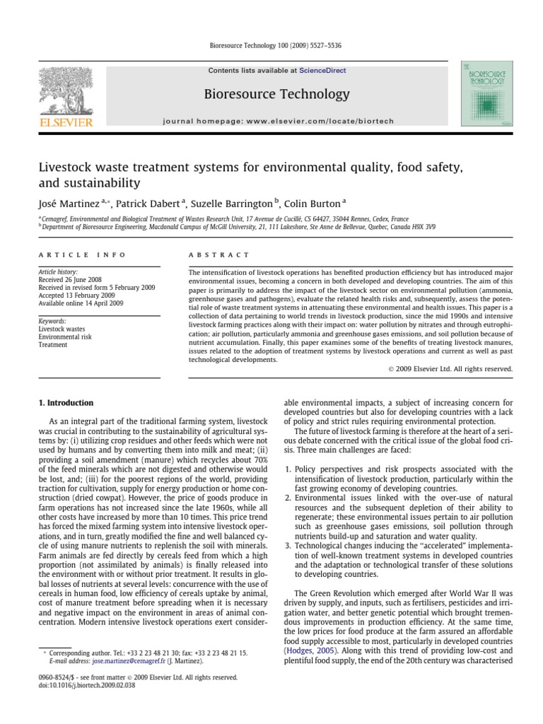 Livestock Waste Treatment Systems For Environmental Quality | PDF ...