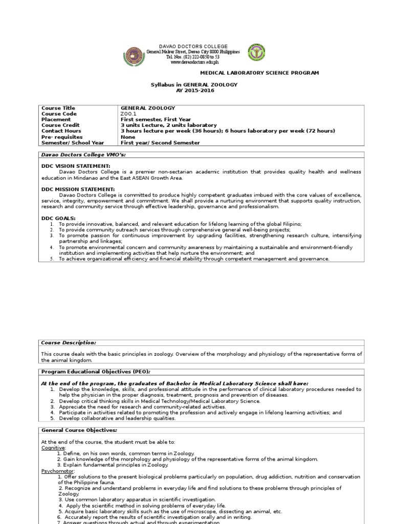 General Zoology Syllabus | PDF | Evolution | Zoology
