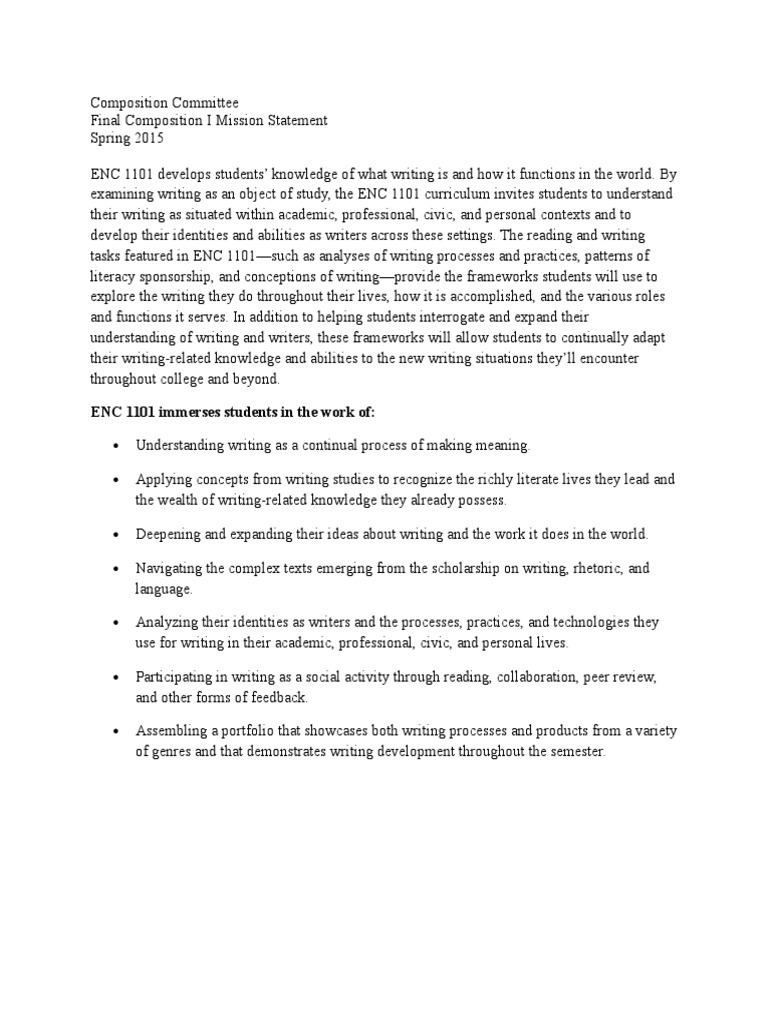 Final Mission Statement, EnC1101 | PDF