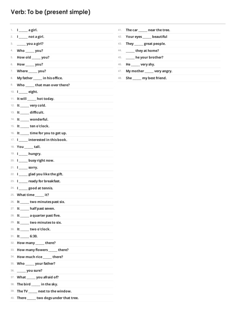 Quiz Verb To Be Pdf
