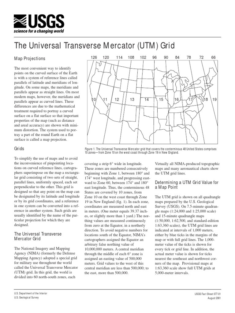 The Universal Transverse Mercator (UTM) Grid: Map Projections | PDF ...