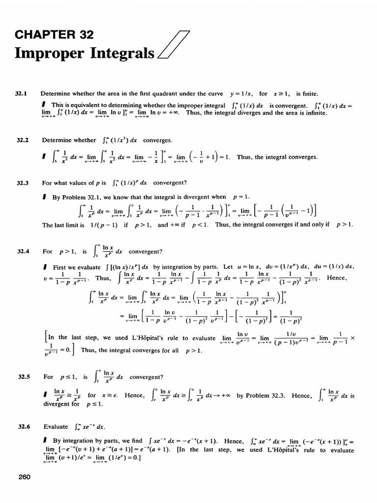 Solved Problems in Improper Integrals | PDF | Integral | Physical Quantities