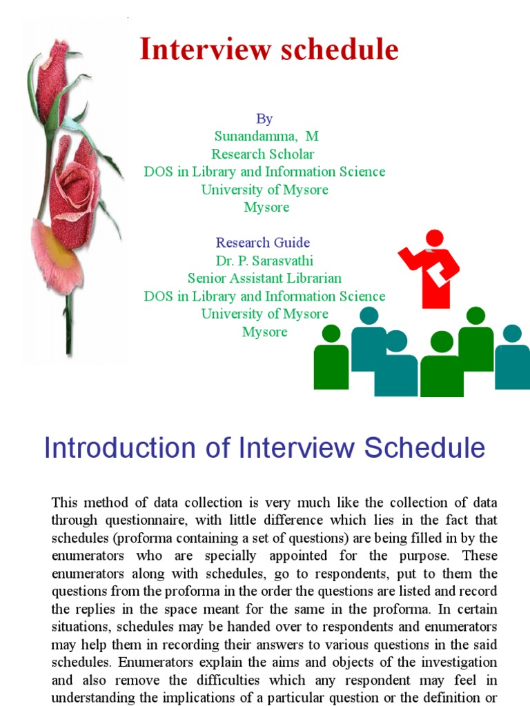 Interview Schedule: Sunandamma, M Research Scholar DOS in Library and ...