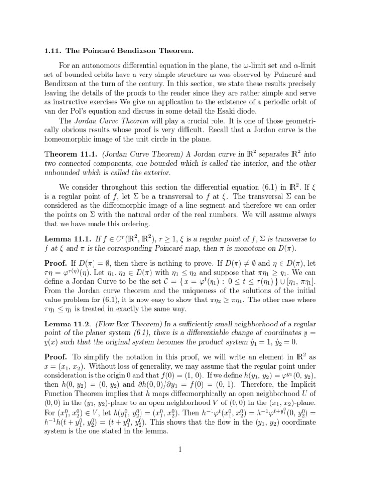 1.11. The Poincaré-Bendixson Theorem (Applications) PDF | PDF | Vector ...